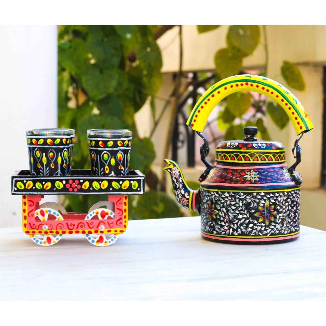 Tea set Multicolor kettle indian tea set Indian Tea pot Indian hand art ...