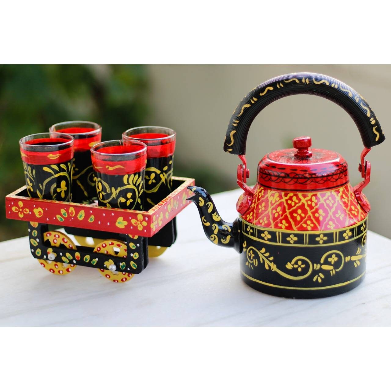 Tea set Multicolor kettle indian tea set Indian Tea pot Indian hand art ...
