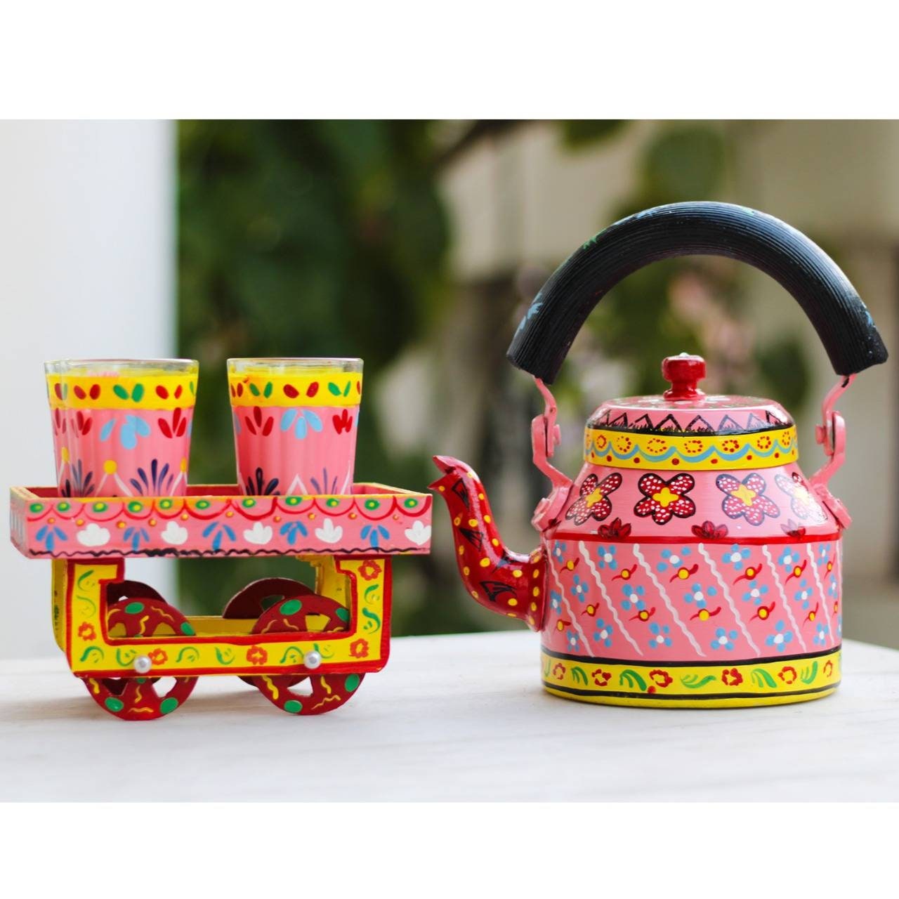 Tea set Multicolor kettle indian tea set Indian Tea pot Indian hand art ...