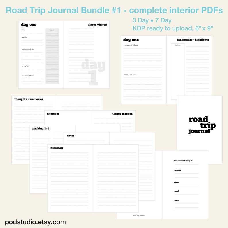 Road Trip Journal Interior Template Bundle: 3 Day and 7 Day. - Etsy