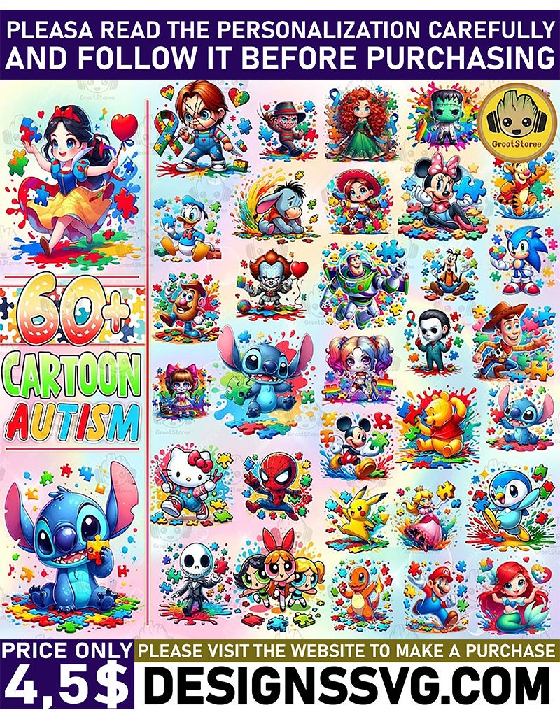 60 Autism Awareness Cartoon Png Bundle, Autism Puzzle Png, Character ...