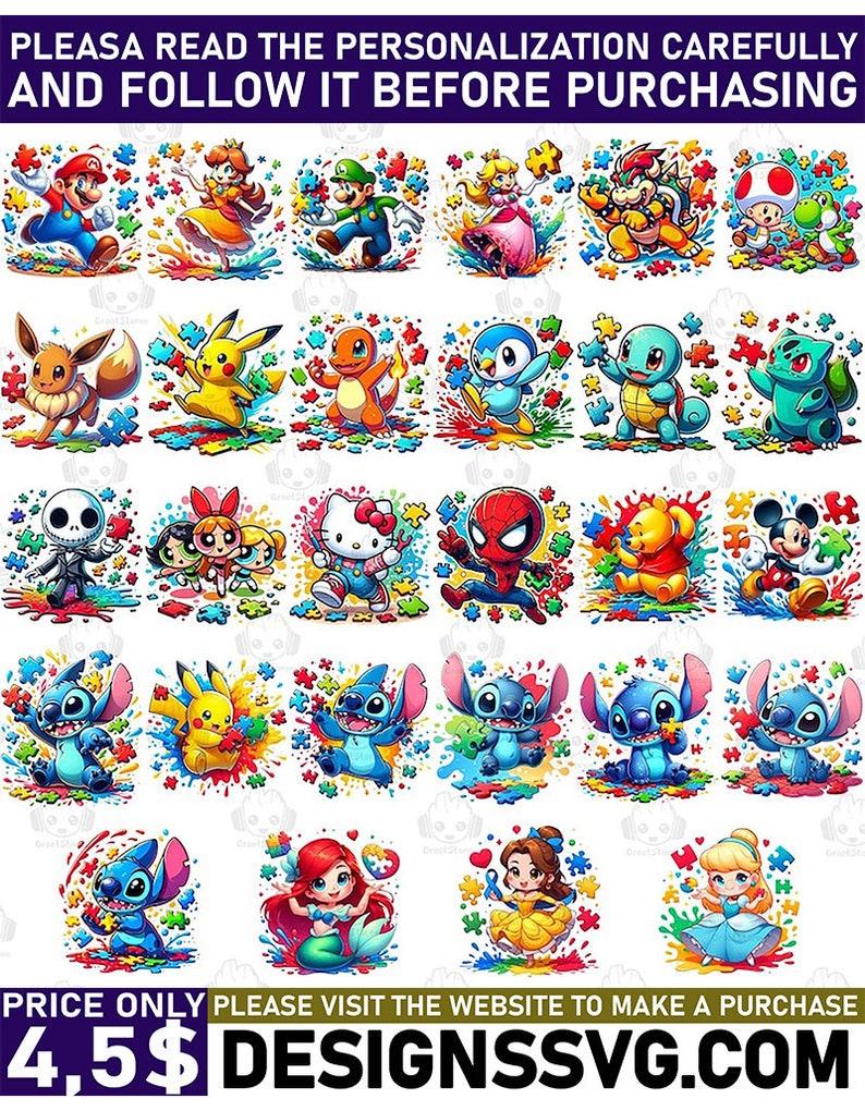 60 Autism Awareness Cartoon Png Bundle, Autism Puzzle Png, Character ...
