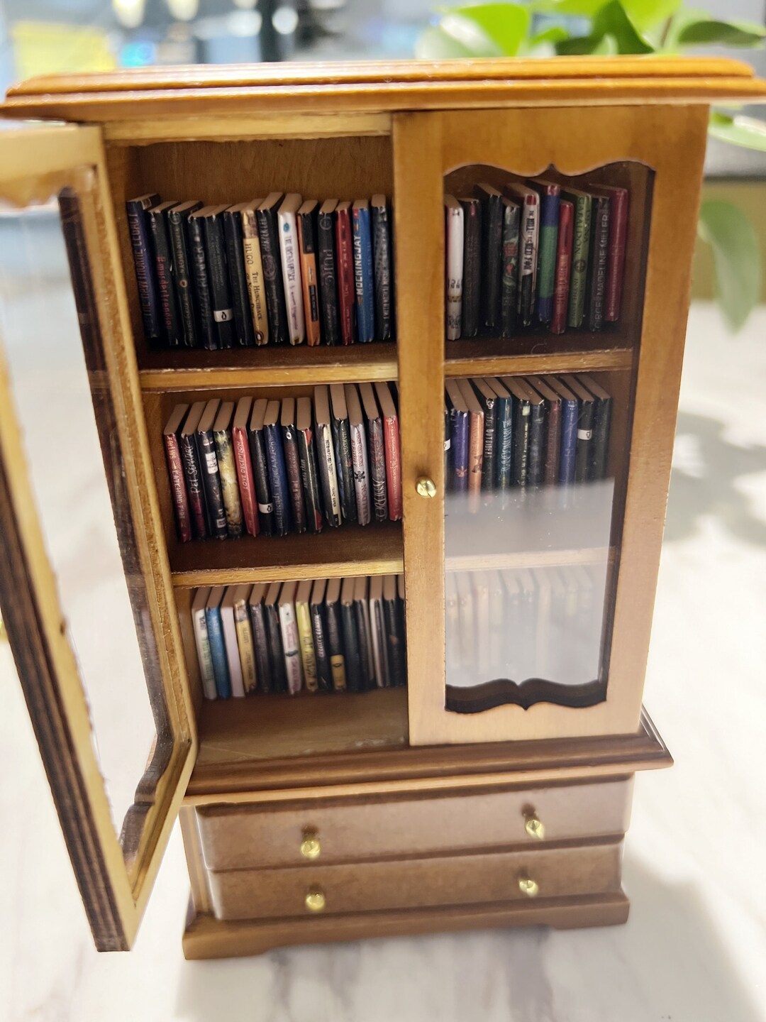 Handmade Wooden Anxiety Bookshelf With Mini Books Miniature Bookcase ...