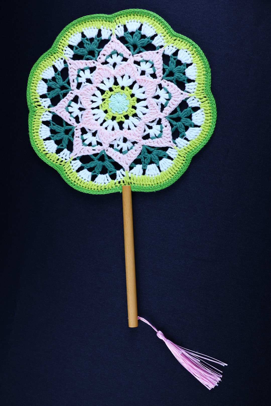 Chinese Round Fan Crochet Pattern Floral Theme, Handmade, Crochet ...