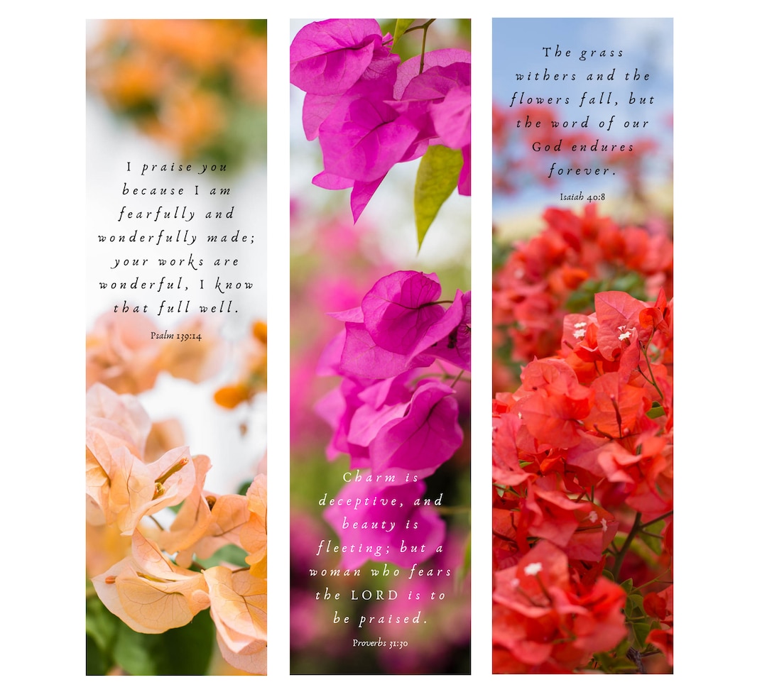 Set of 3 Floral Bookmarks, Scripture, Encouraging, Inspirational, Bible ...