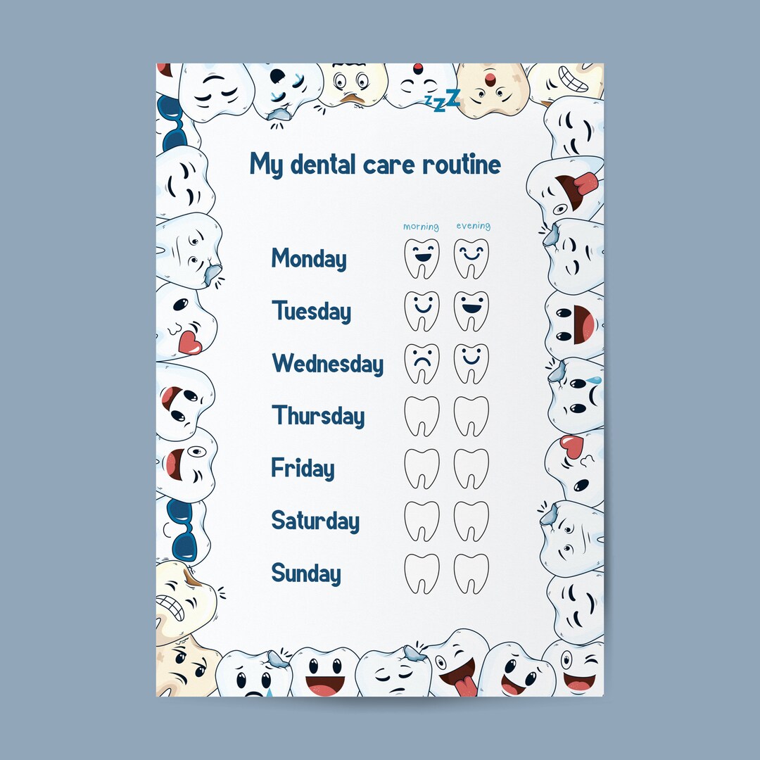 Printable Dental Care Schedule for Children, Tooth Brushing Chart for ...