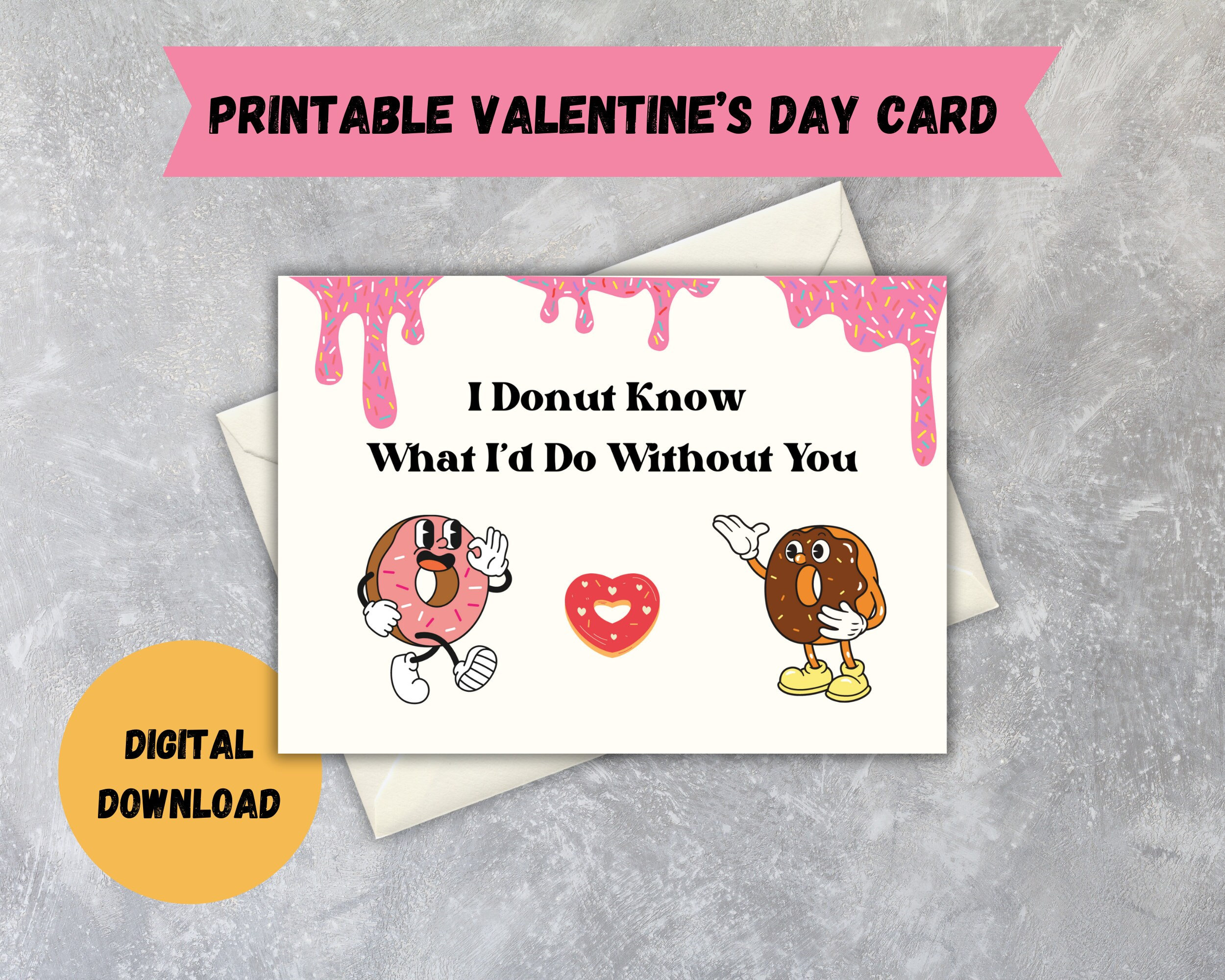 Donut Love Valentine's Day Printable Card Donut Lovers Valentine's Day ...