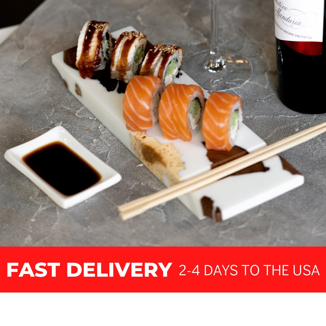 WASABI white Resin & Wood Sushi Serving Board. Personalized - Etsy