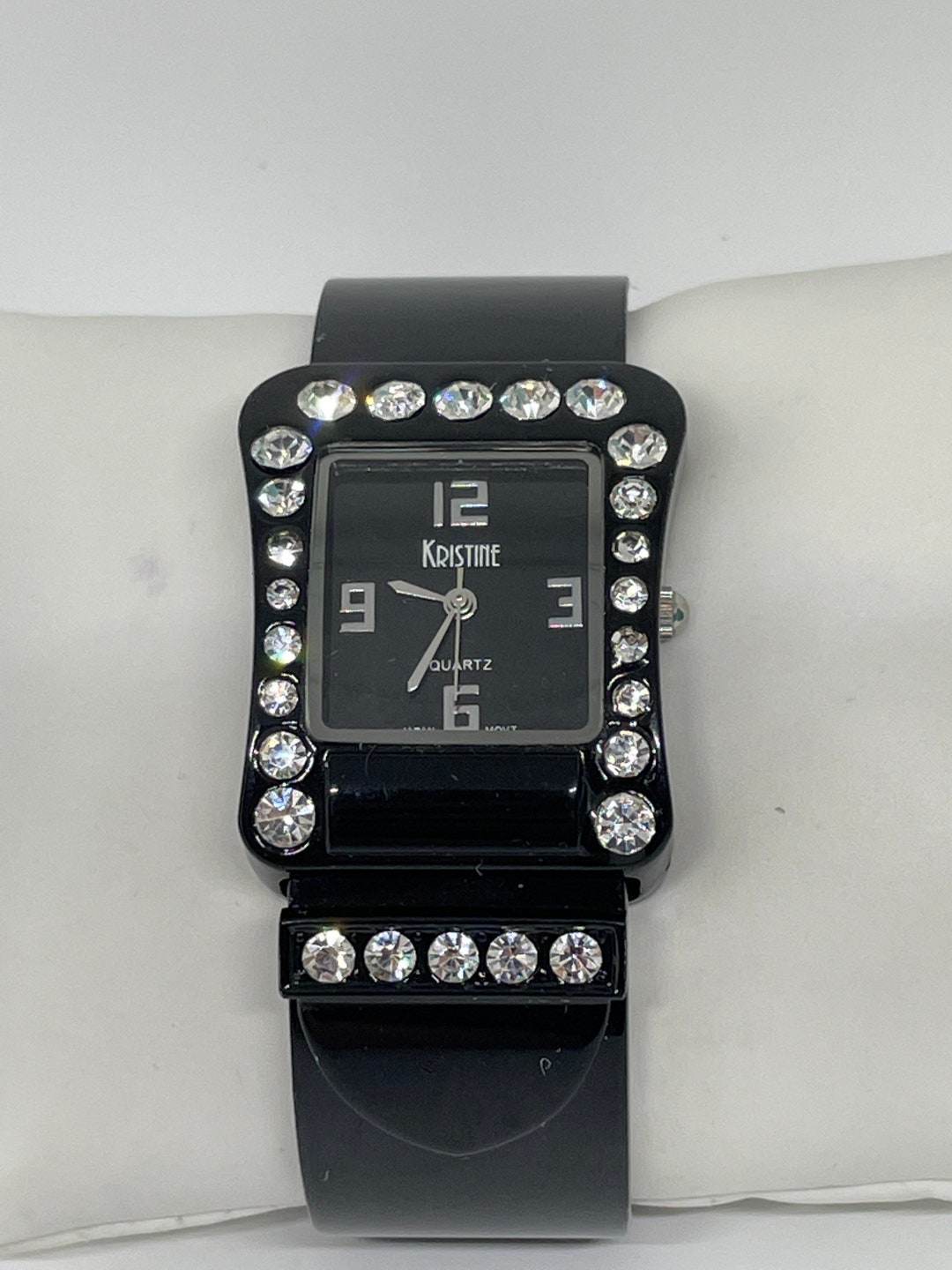 Vintage Black Cuff Rhinestone Ladies Watch - Etsy