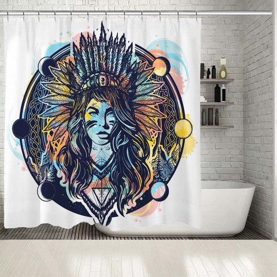Moon Printed Showers Curtain Waterproof Button Hole Shower Drapes For Your Bathtub Bathroom ...