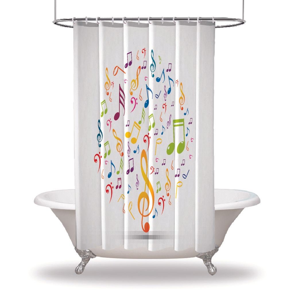 Music Notes Printed Showers Curtain / Waterproof Button Hole | Etsy