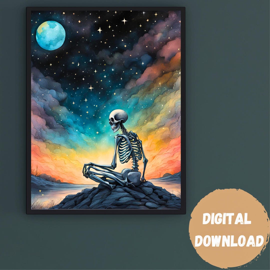 Skeleton Solitude Starry Night Rainbow Galaxy Art Print Instant Dl ...