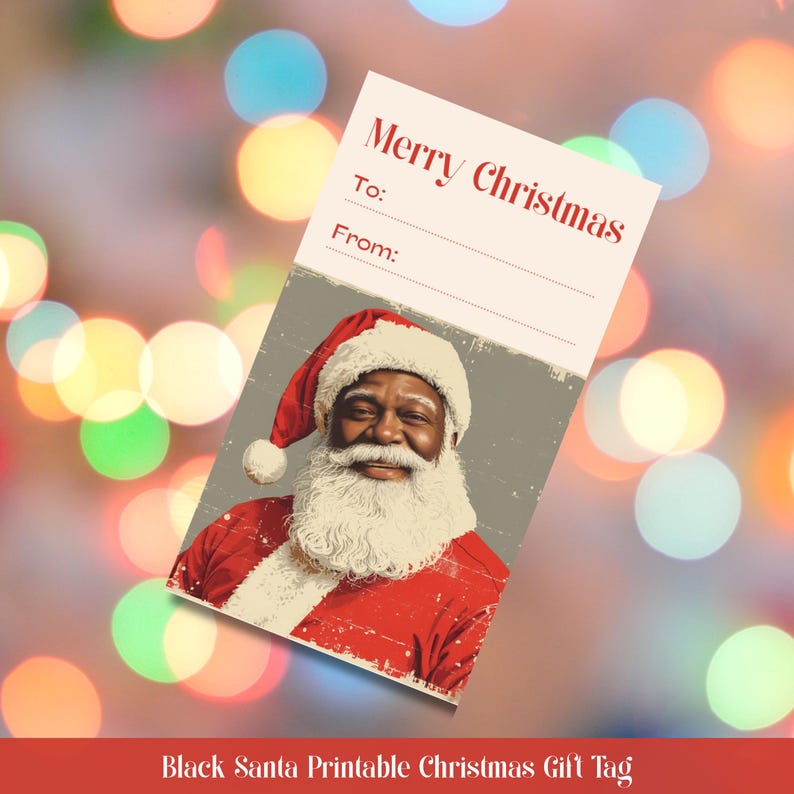Vintage Black Santa Gift Tag PNG: Ai-generated Holiday Label (instant ...