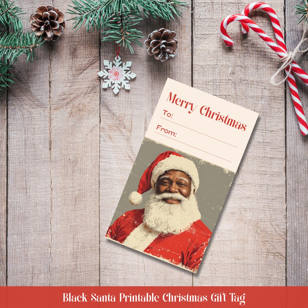 Vintage Black Santa Gift Tag PNG: Ai-generated Holiday Label (instant ...