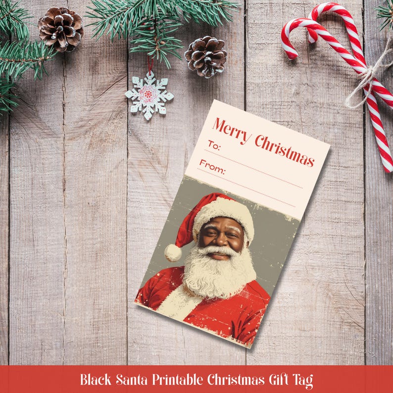 Vintage Black Santa Gift Tag PNG: Ai-generated Holiday Label (instant ...