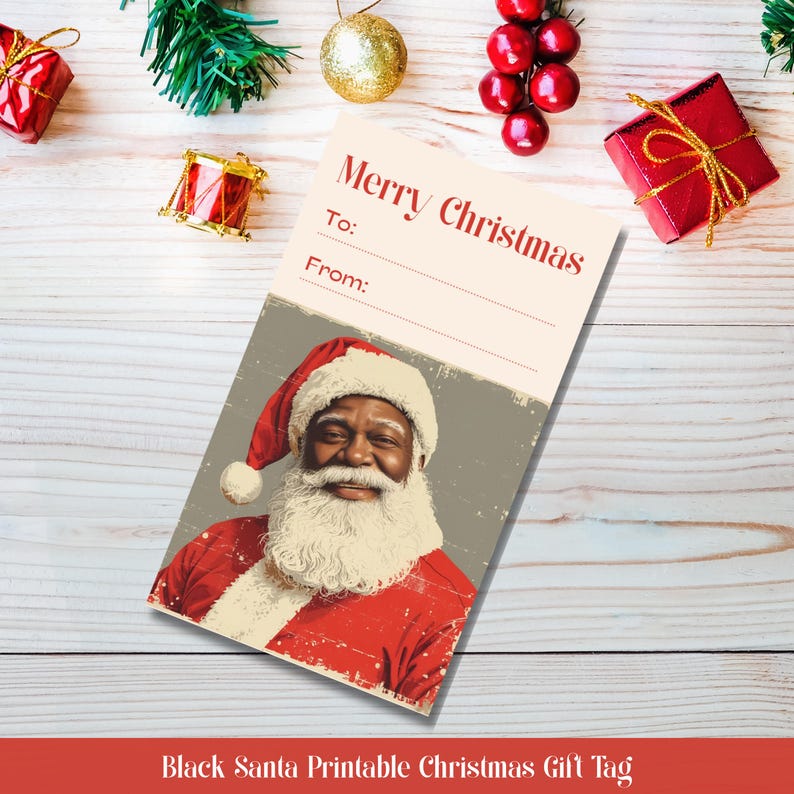 Vintage Black Santa Gift Tag PNG: Ai-generated Holiday Label (instant ...