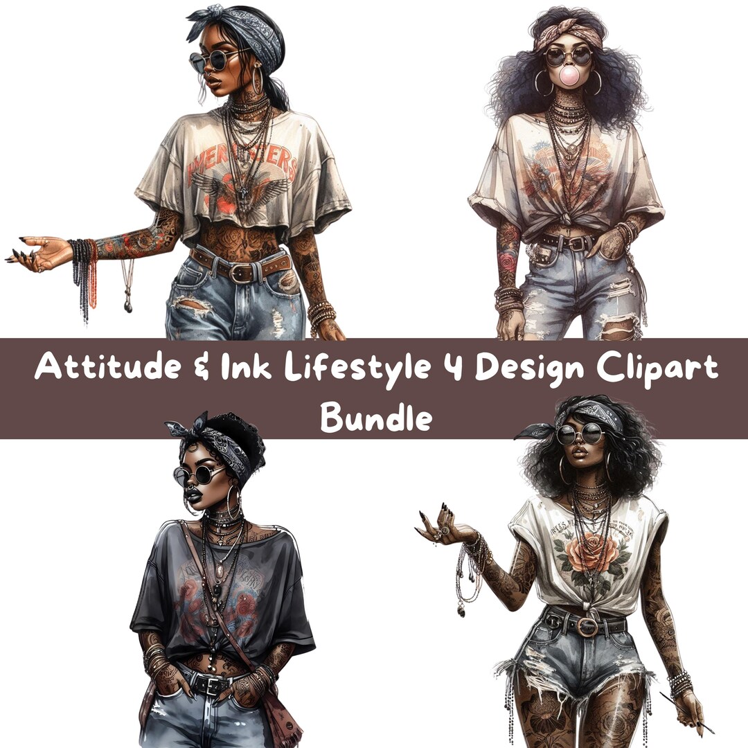 Attitude & Ink Black Woman PNG Clipart Bundle Tattooed Afrocentric ...