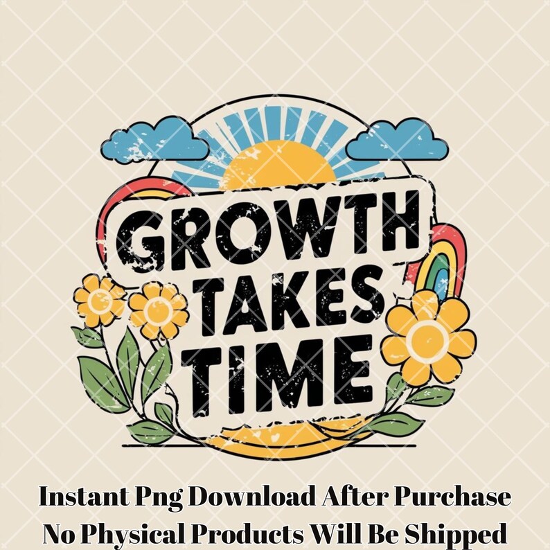 Growth Takes Time Retro Clip Art Instant Download Png - Etsy