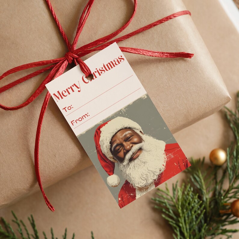 Vintage Black Santa Gift Tag PNG: Ai-generated Holiday Label (instant ...