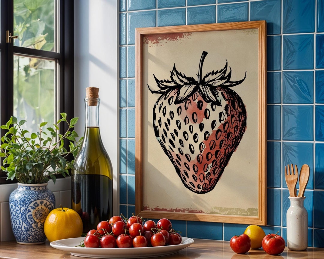 Minimalist Strawberry Kitchen Art Print Digital Download Modern Wall ...