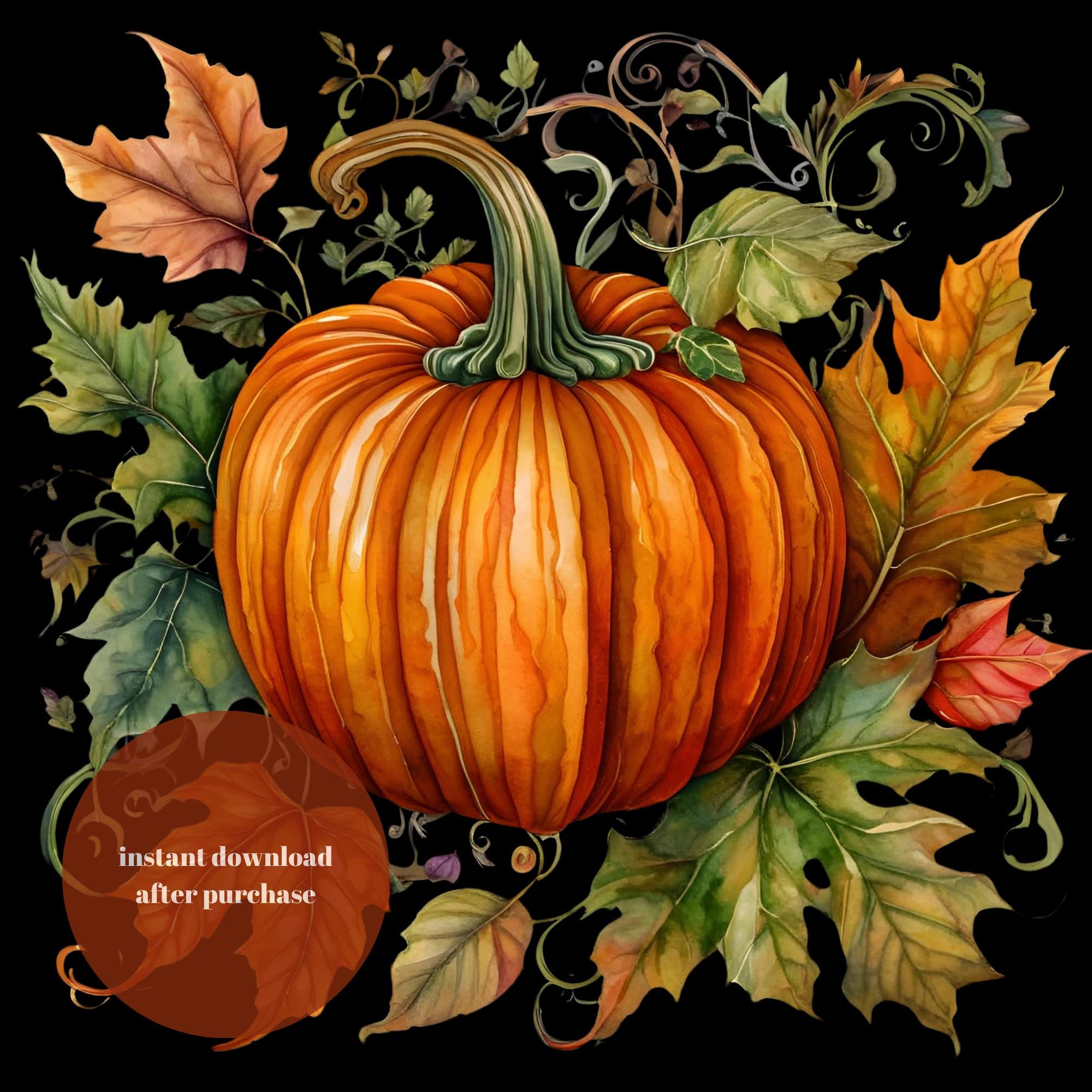 Autumn Pumpkin Watercolor Clipart Set Instant Download 3 Fall Harvest ...