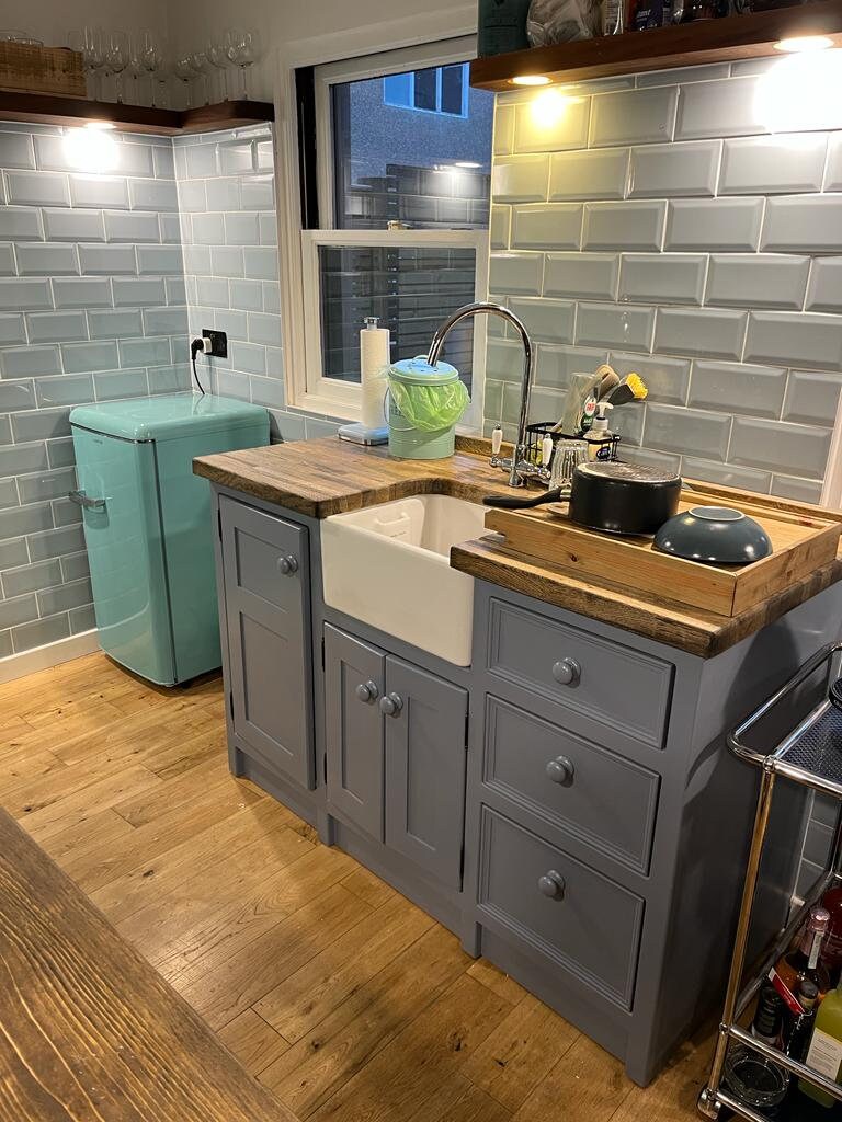 Handbuilt Solid Pine Freestanding Belfast Sink Unit,painted in 'selvedge 306'. - Etsy UK