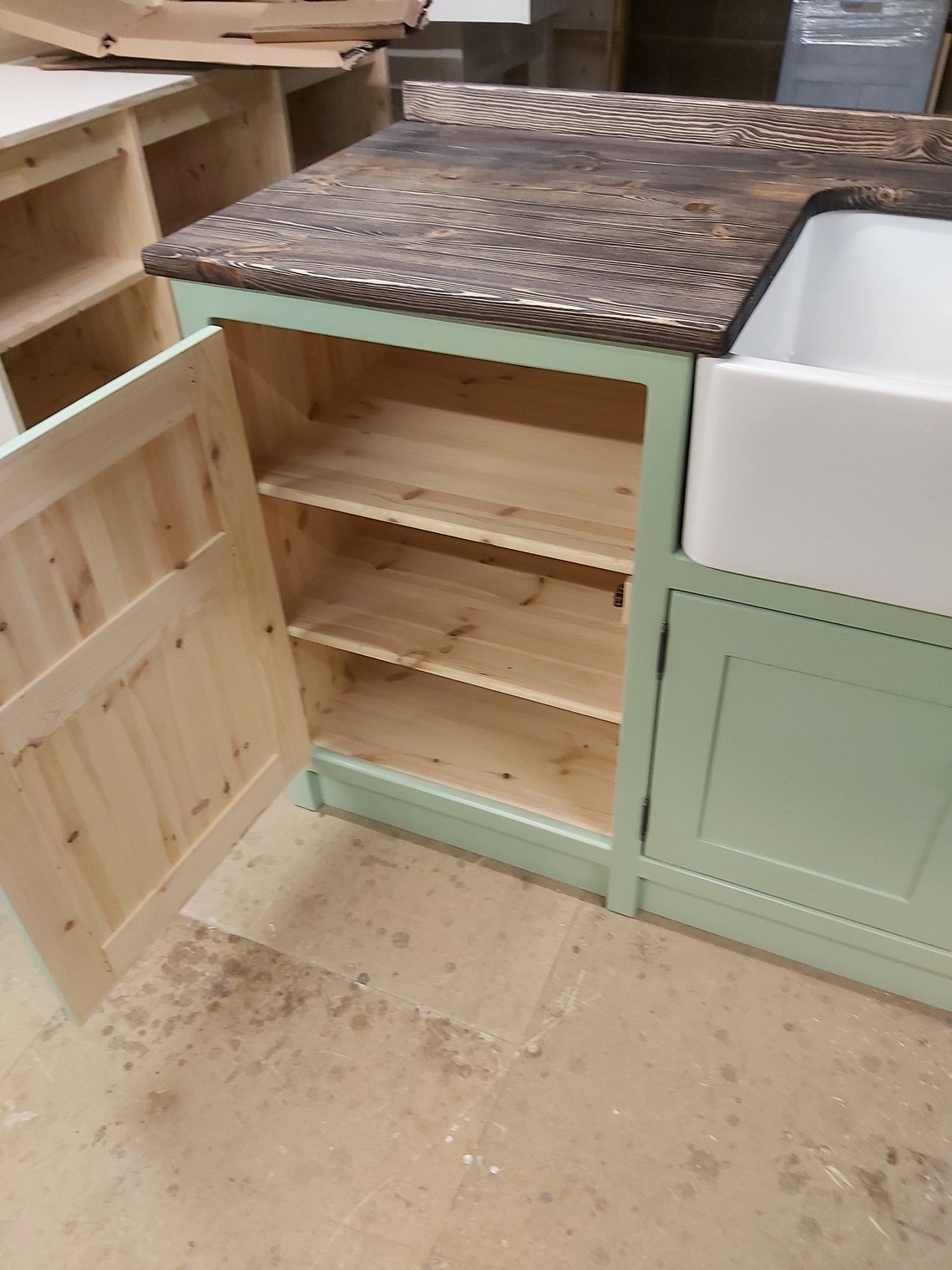 Handbuilt Solid Pine Freestanding Belfast Sink/appliance Unit,painted in Farrow and Ball ...