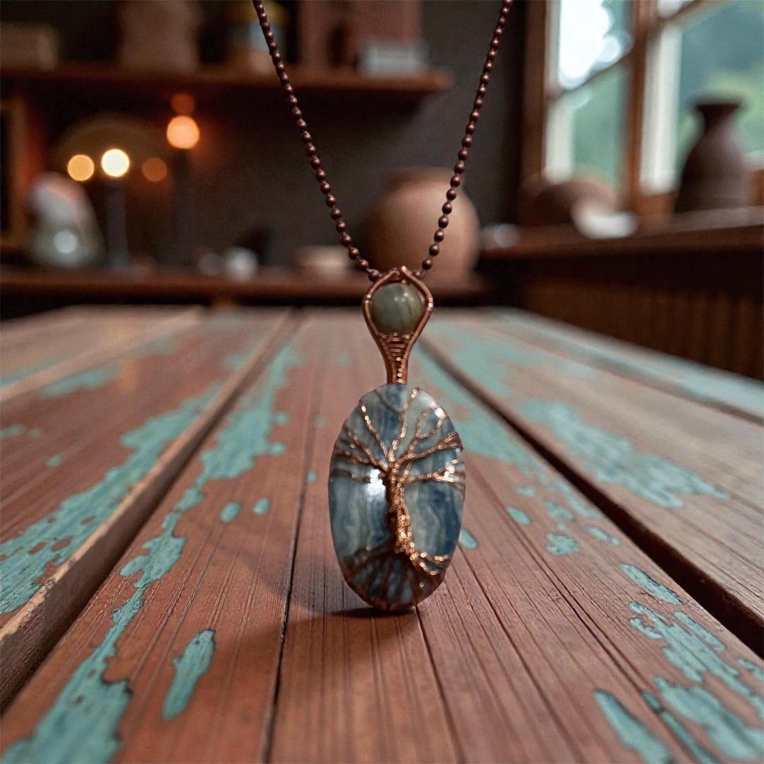 Tree of Life Blue Lapis Scheelite, Blue Onyx, and Copper Pendant ...