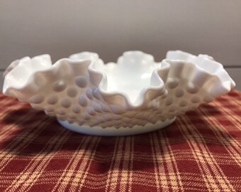 Vintage Fenton Hobnail Milk Glass Pedestal Candy Dish & Candle Sticks ...