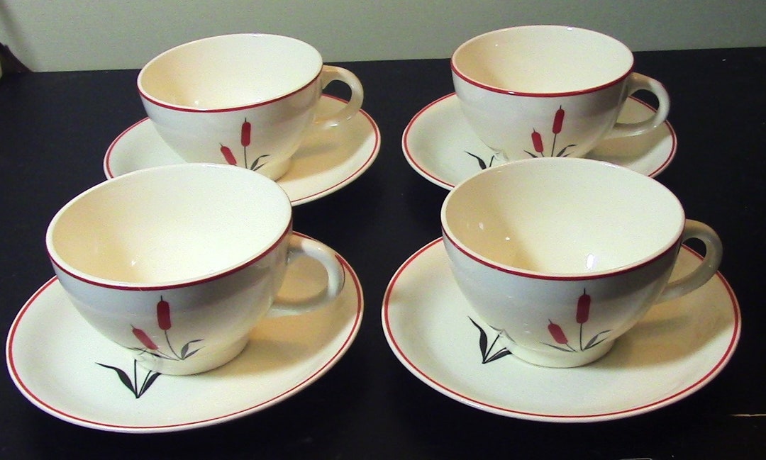 Camwood Ivory Universal Cambridge 'cattails' Coffee Cups & Saucers 4 ...