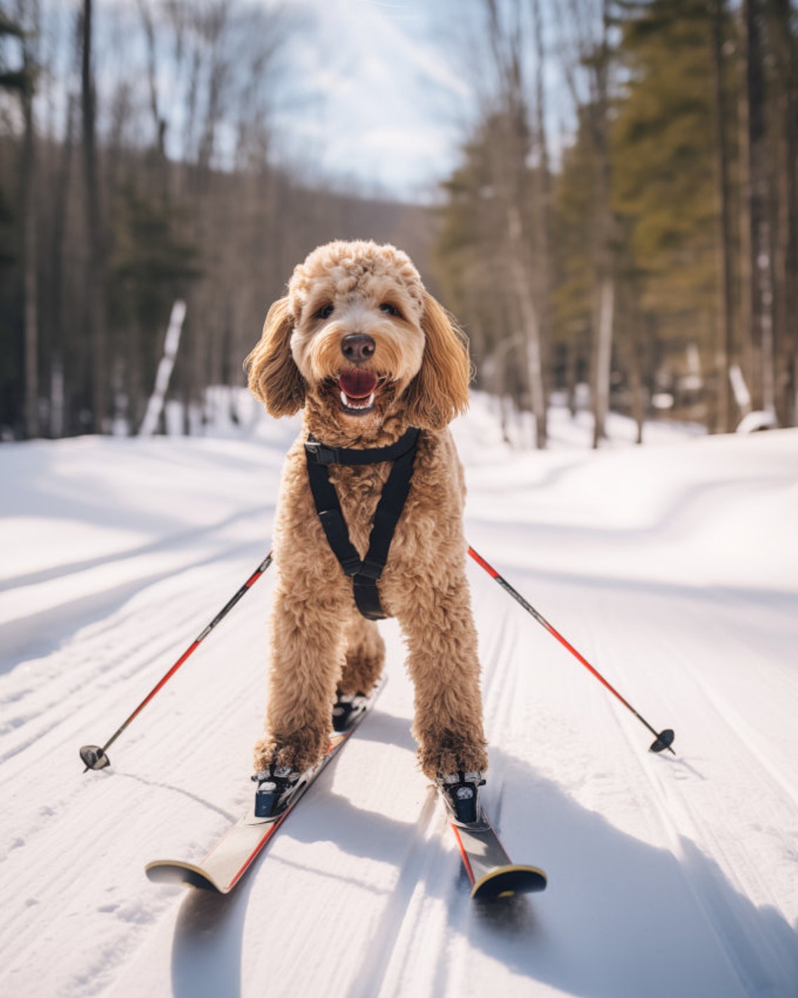 12" X 16" Labradoodle on Skis AI Generated Original Art Print, Cross ...