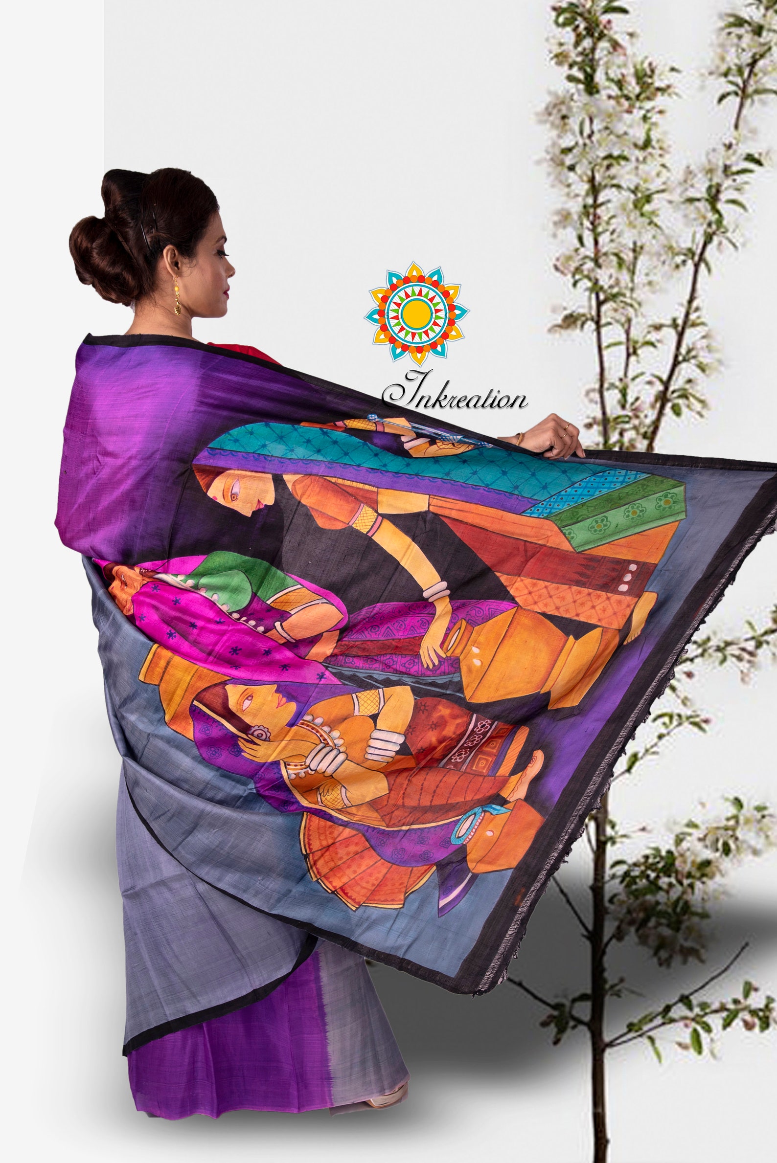 Exclusive Hand Acid Paint Sari With Blouse Piece Hand Painted Saree ...