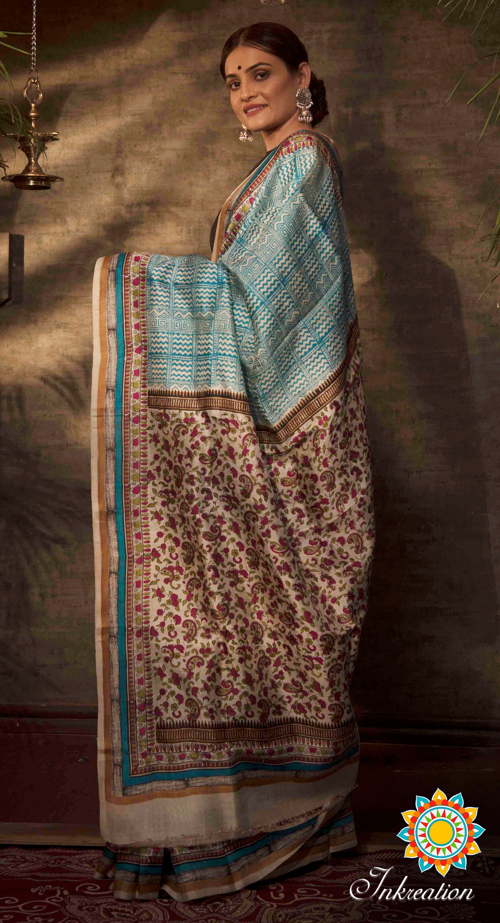 Hand Block Printed Pure Silk Sari Exclusive Design With - Etsy