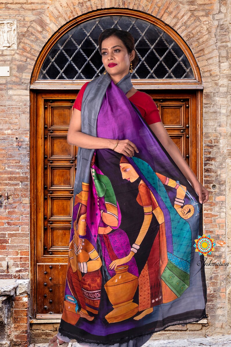 Exclusive Hand Acid Paint Sari With Blouse Piece Hand Painted Saree ...
