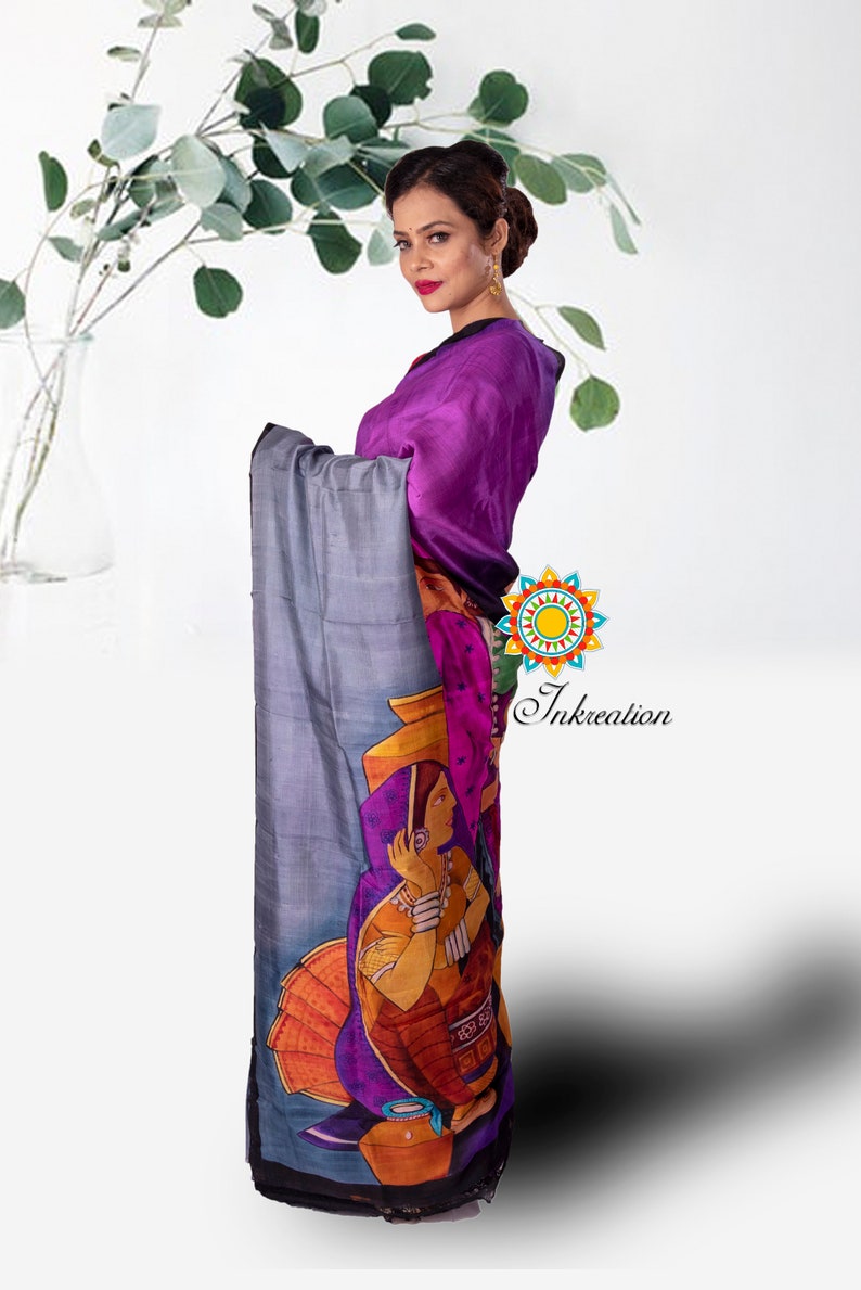 Exclusive Hand Acid Paint Sari With Blouse Piece Hand Painted Saree ...