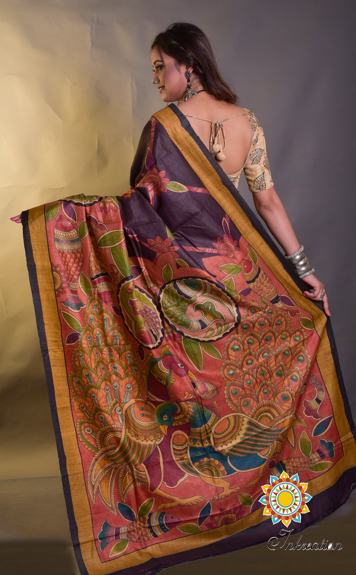 Exclusive Pen Kalamkari Hand Painted Pure Tussar SARI With - Etsy Australia