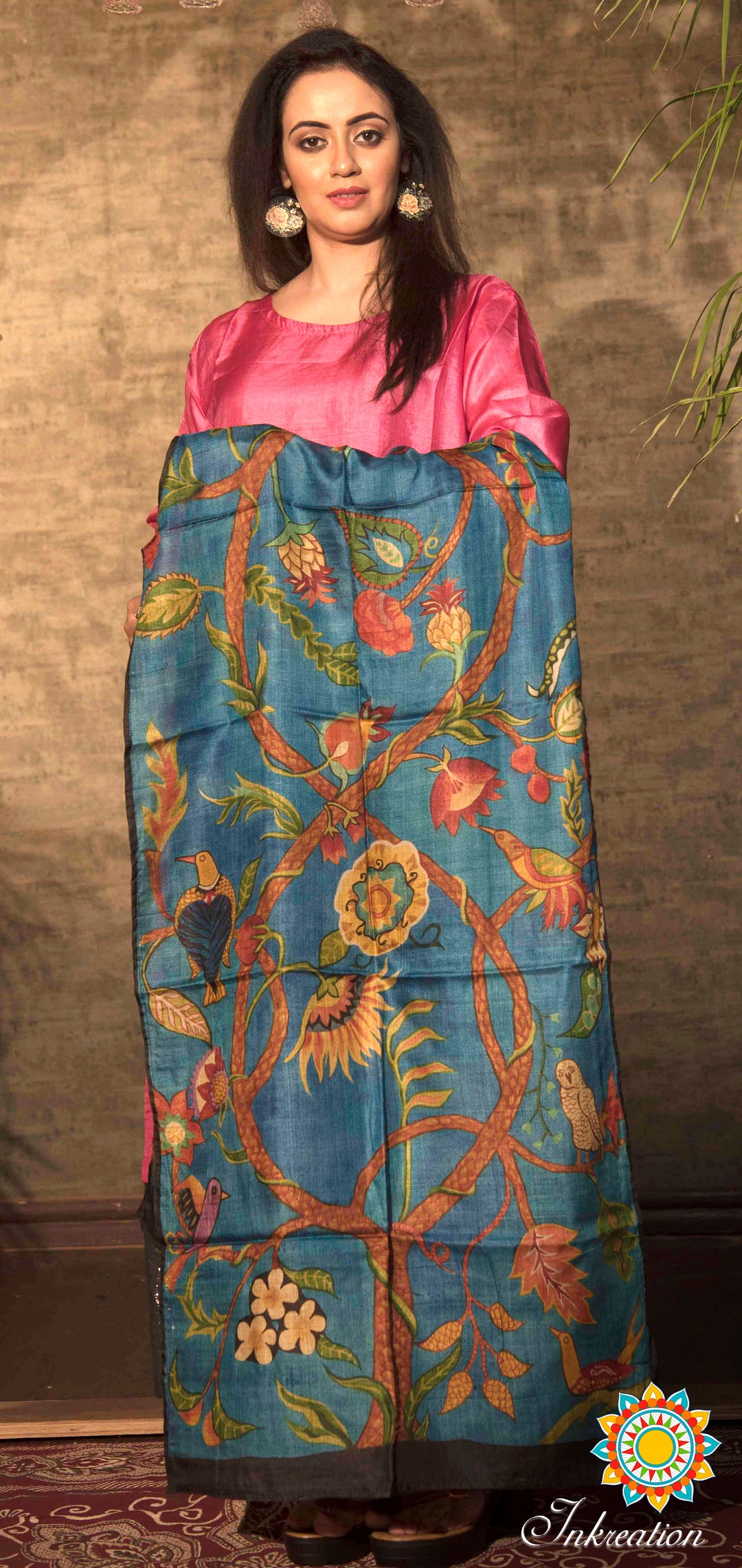 Tree of Life Hand Painted Pure Tussar Silk Scarf. DUTY FREE Delivery ...