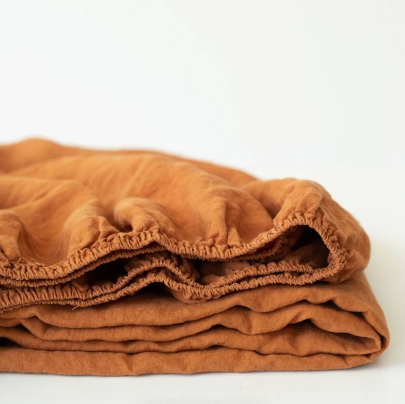 Tobacco Color Linen Sheet Set Includes 1 Fitted Sheet 1 Flat - Etsy