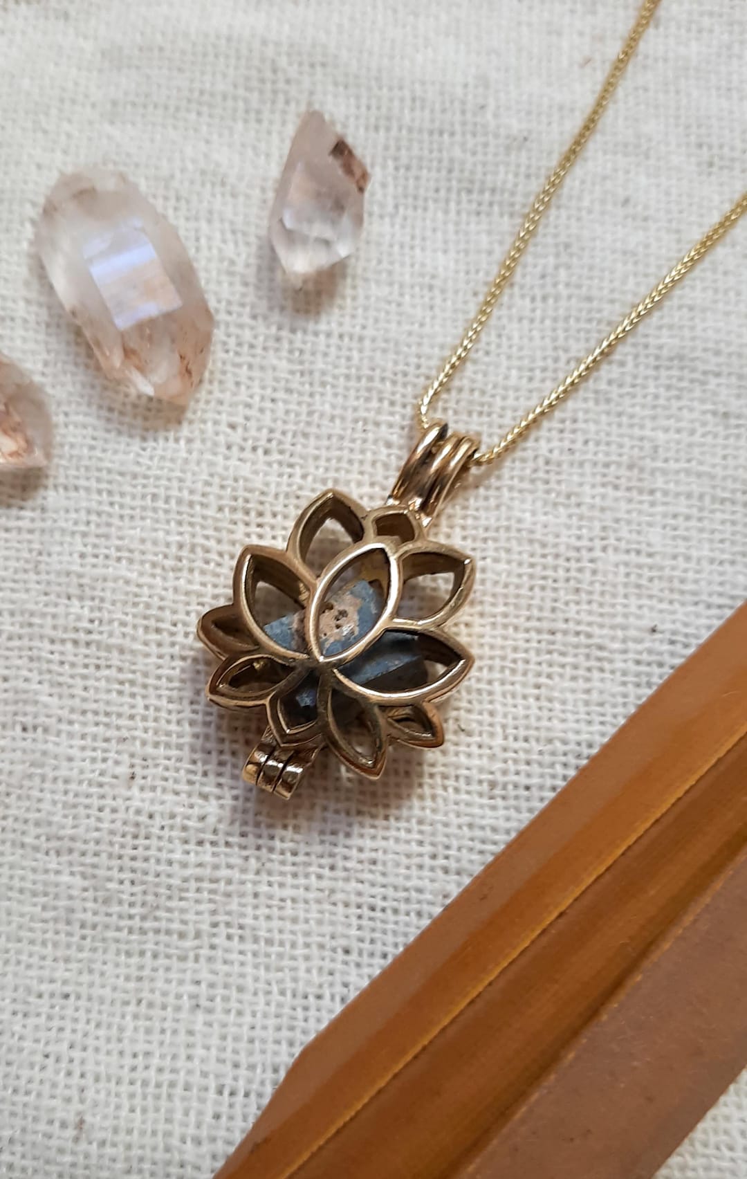 Pendant With Lotus Flower and Stone - Etsy