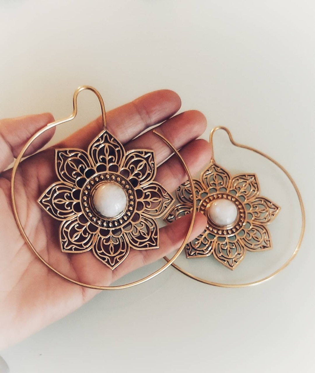 Oversized Mandala Brass Ear Weights, Tribal Ethnic Jewelry - Etsy