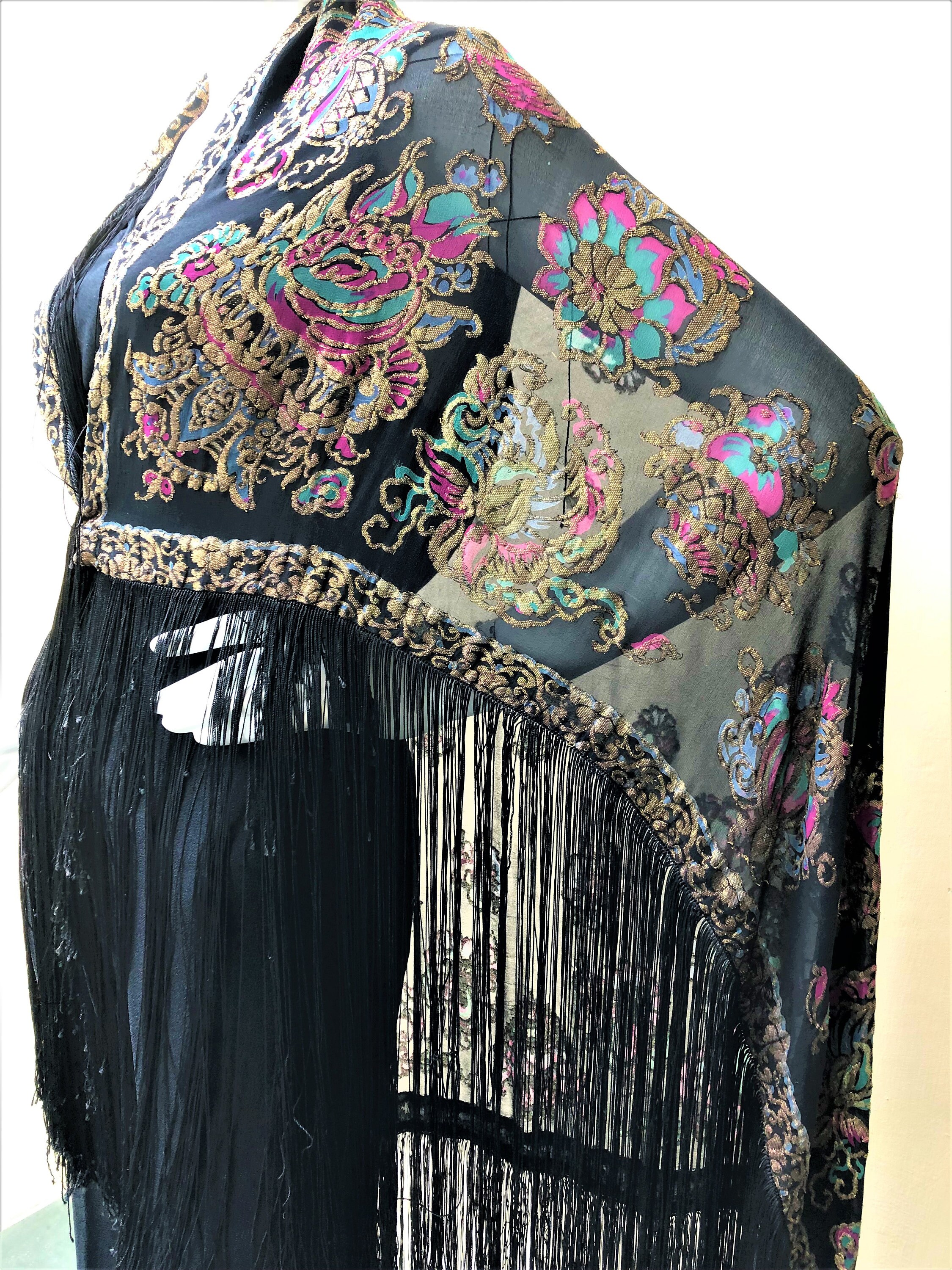 1920's Fringed Silk Chiffon Shawl Woven With a Bright Gold - Etsy
