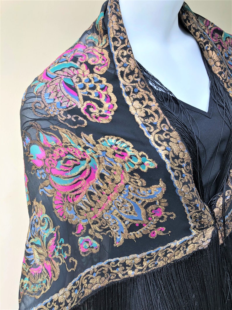 1920's Fringed Silk Chiffon Shawl Woven With a Bright Gold - Etsy