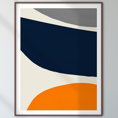 Mid Century Modern Orange Red Navy Blue Abstract Wall Art - Etsy