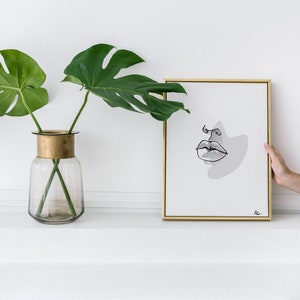 Hush Lips Minimalist Art Print/ Printable Art Hand Drawn Line Art/ Home ...