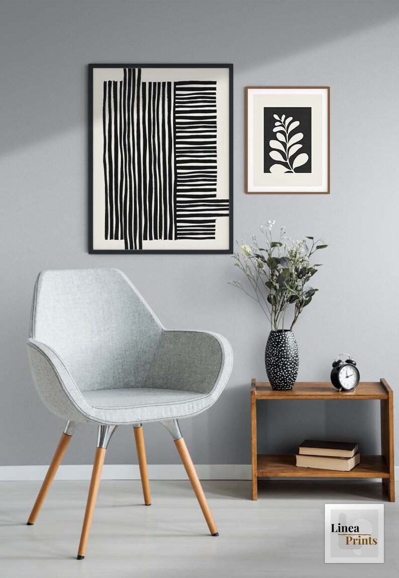 Black Vertical Horizontal Line Art, Printable Wall Art, Woodblock Print ...