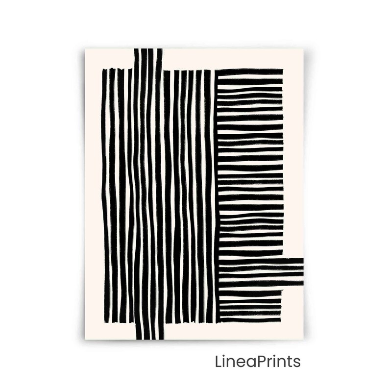 Black Vertical Horizontal Line Art, Printable Wall Art, Woodblock Print ...
