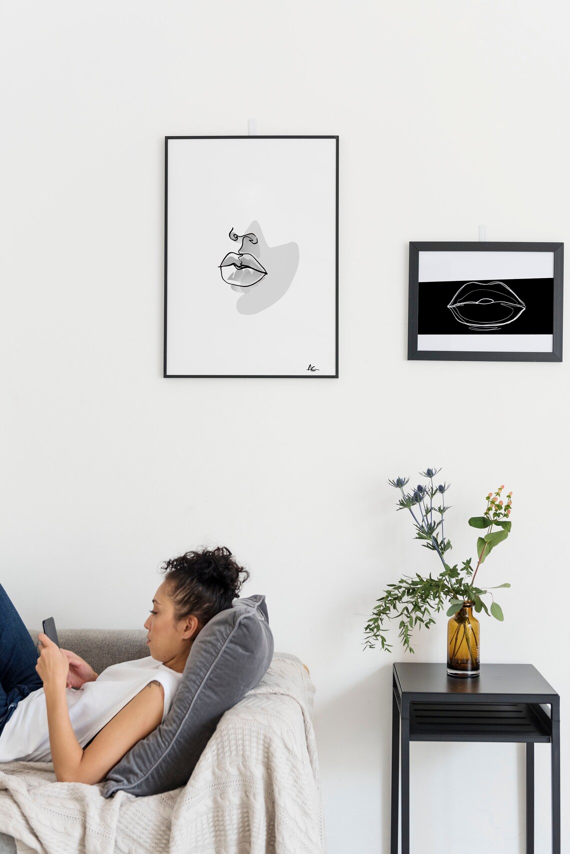 Hush Lips Minimalist Art Print/ Printable Art Hand Drawn Line Art/ Home ...