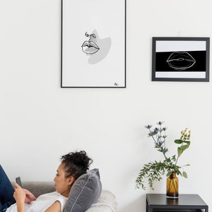 Hush Lips Minimalist Art Print/ Printable Art Hand Drawn Line Art/ Home ...