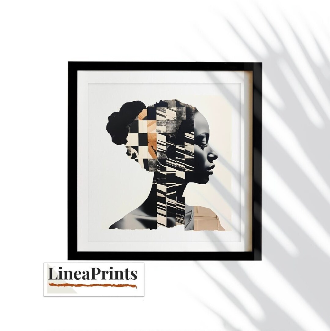 Ebony Woman Art Print Graphic Collage Portrait Printable Wall Art ...