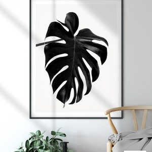 Monstera Deliciosa Print, Printable Wall Art, Black and White Monstera ...